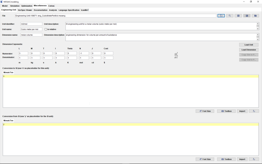 Miscellaneous: Engineering units – MOSAICmodeling