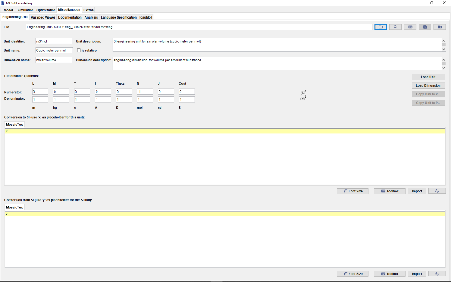 Miscellaneous: Engineering units – MOSAICmodeling