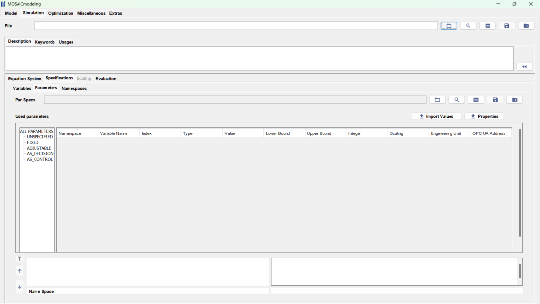 Simulation: Specifications – MOSAICmodeling