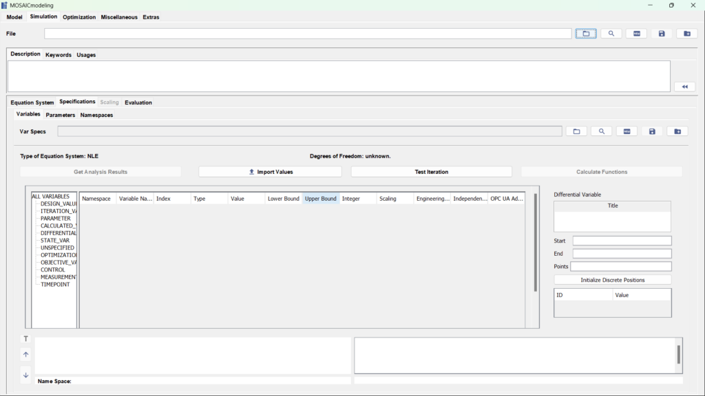 Simulation: Specifications – MOSAICmodeling