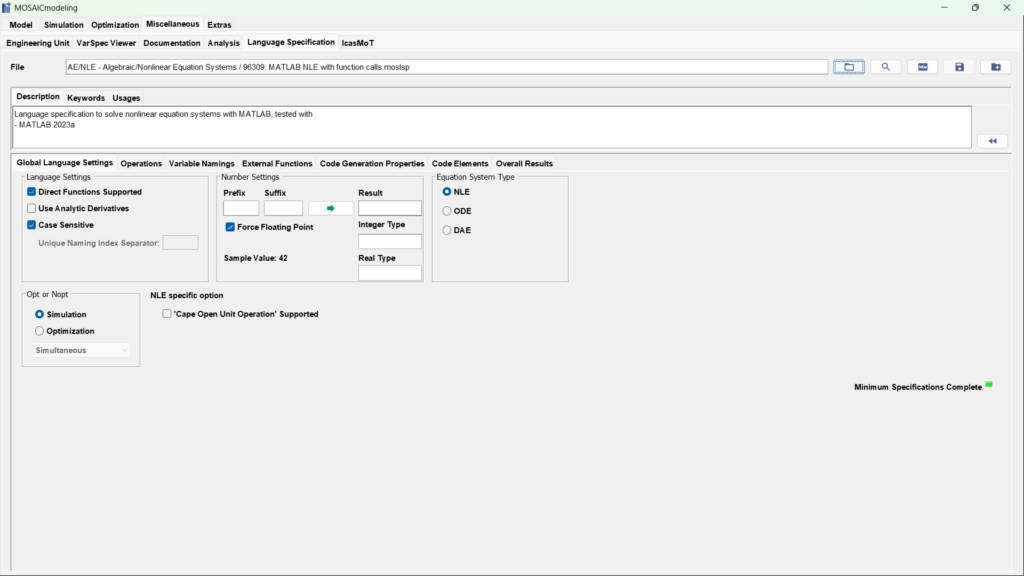 Use of User-defined Language Specifications I – Nonlinear equation system with Matlab ...